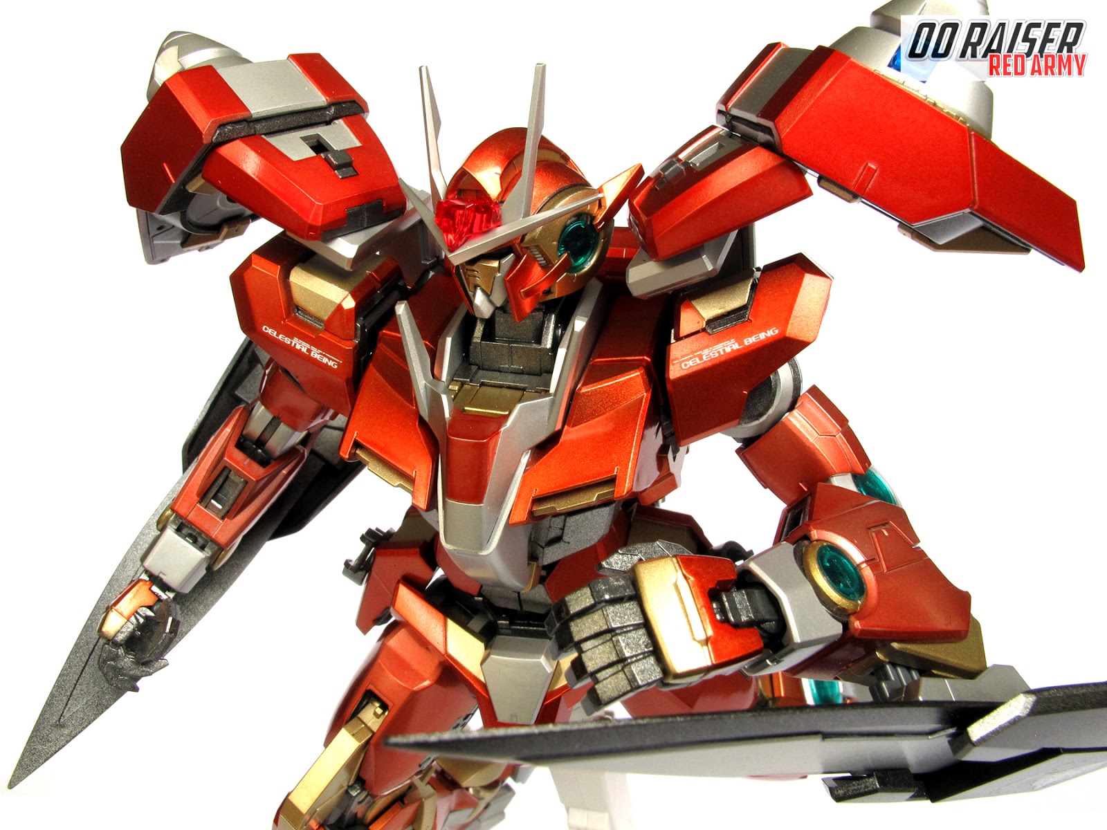 GUNDAM GUY: MG 1/100 GN-0000 + GNR-010 00 Raiser [Red Army] - Painted Build